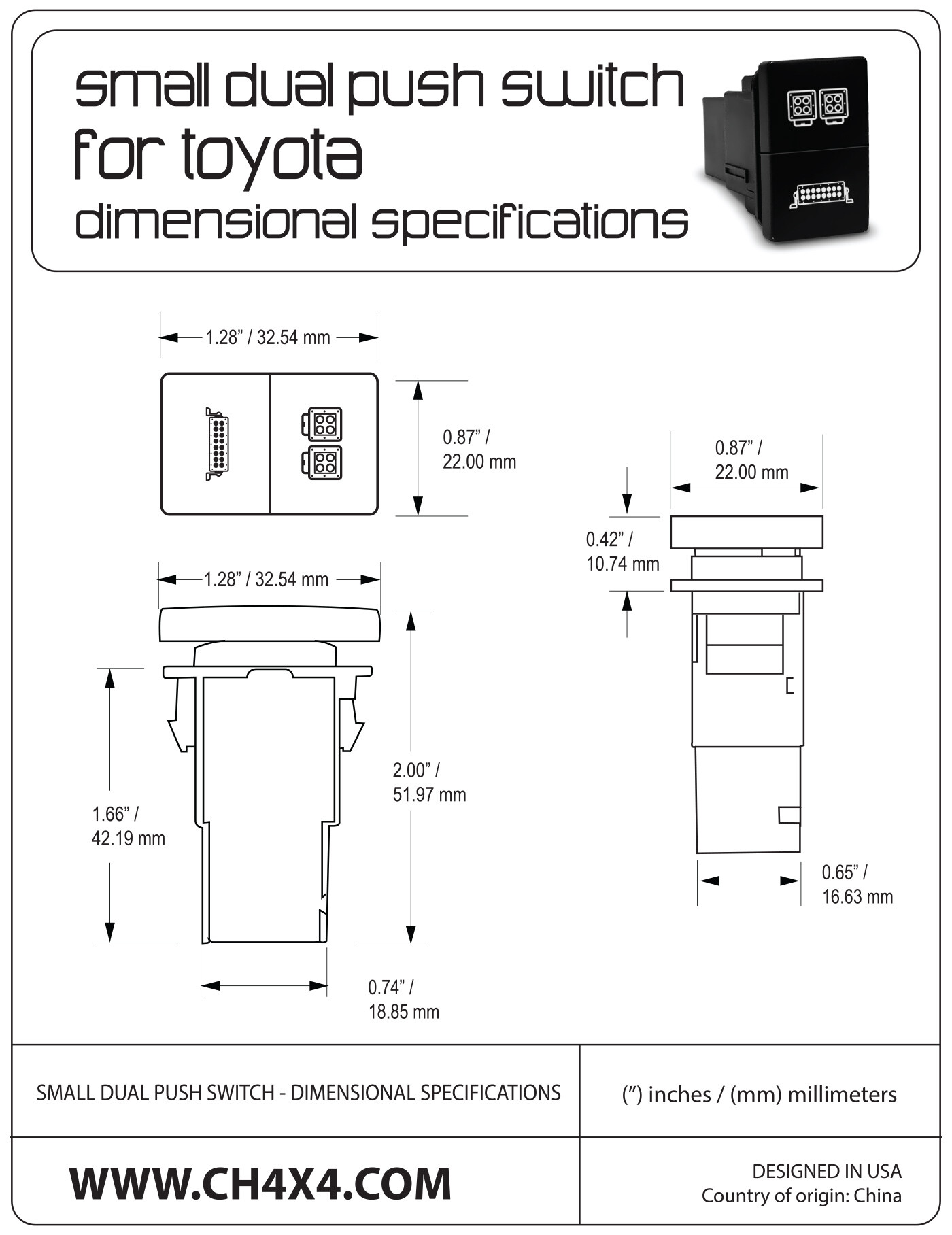 CH4x4 Momentary Small Dual Push Switch for Toyota – Winch IN/OUT Symbol ...