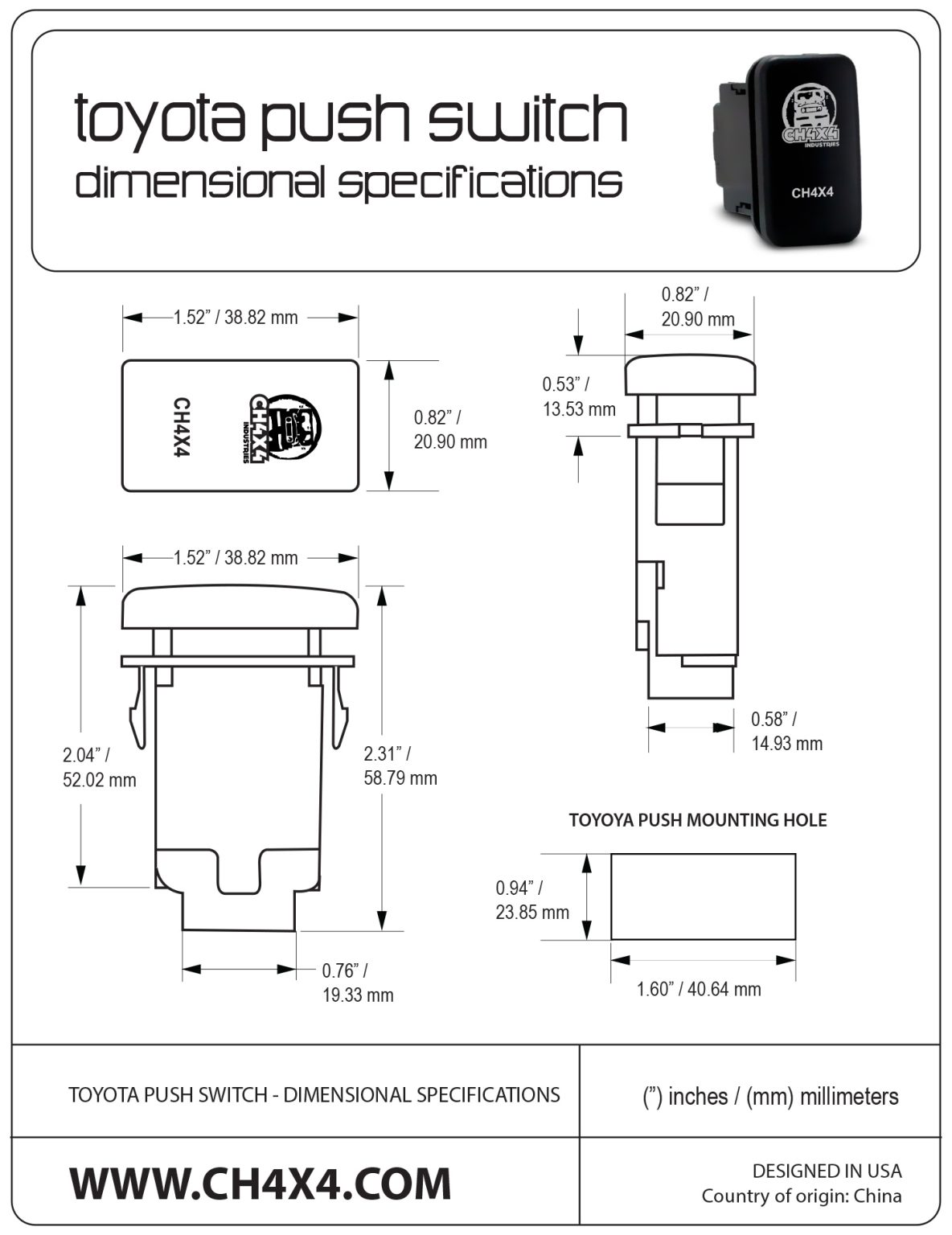 CH4X4 Custom Laser-Etched Push Switches for Toyota – CH4X4 Industries